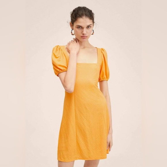 Mango | Dresses | Mango Puff Sleeve Square Neck Dress | Poshmark